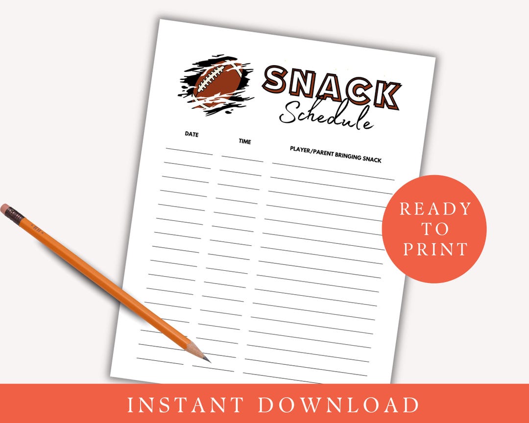 Football Snacks Schedule Template, Team Mom Food List Sign up Sheet ...
