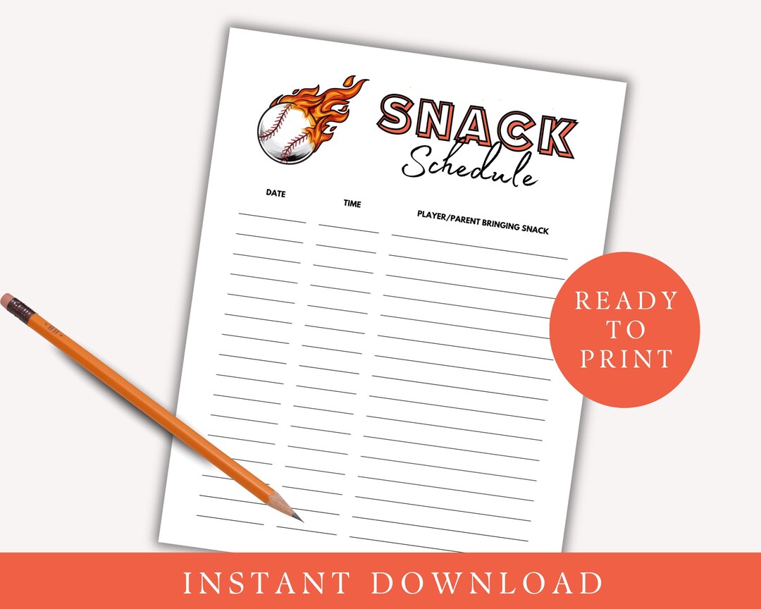 Baseball Snacks Schedule Template, Team Mom Food List Sign up Sheet ...