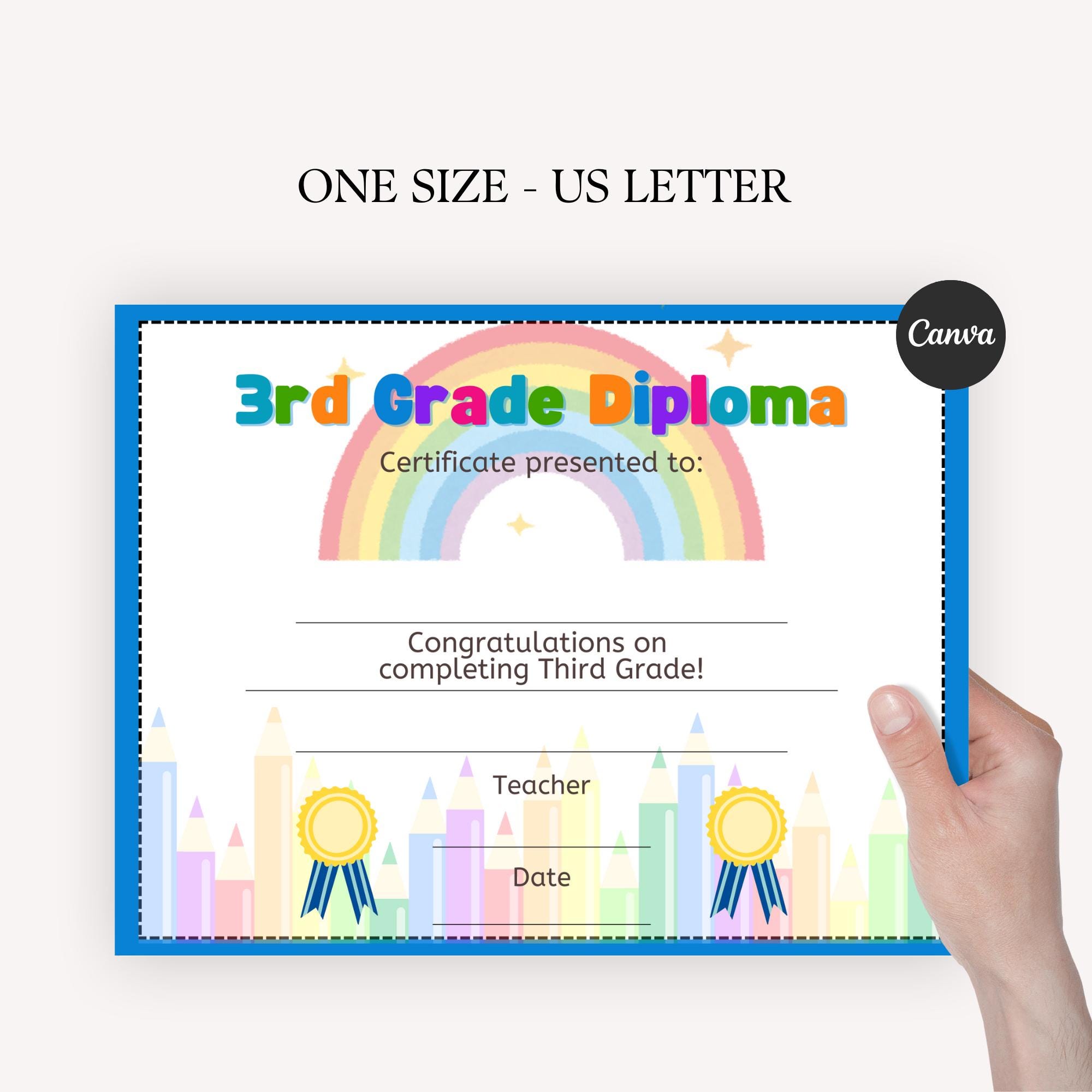 Third Grade Graduation Diploma Template, Fully Edit Certificate in ...