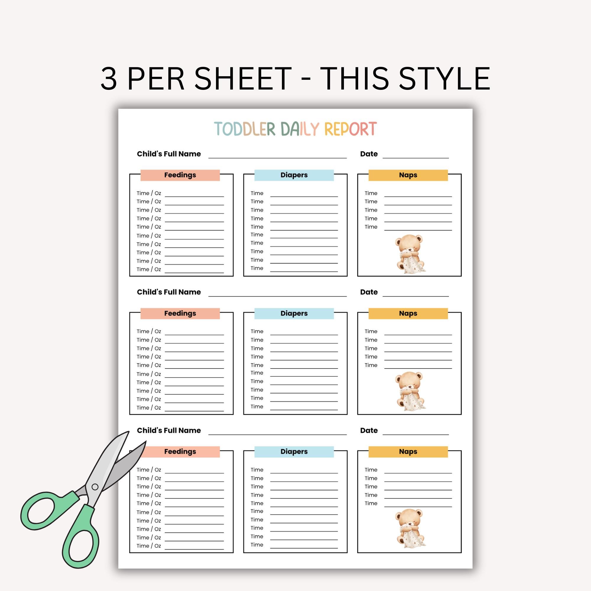 Editable Infant Toddler Daily Report Form for Daycare Log, Home ...