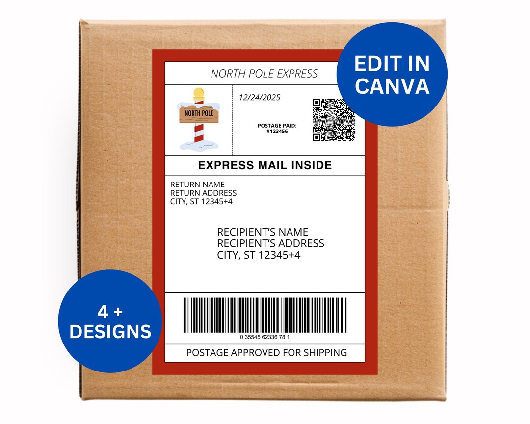 Editable Fake Shipping Label Template, Christmas North Pole Express ...