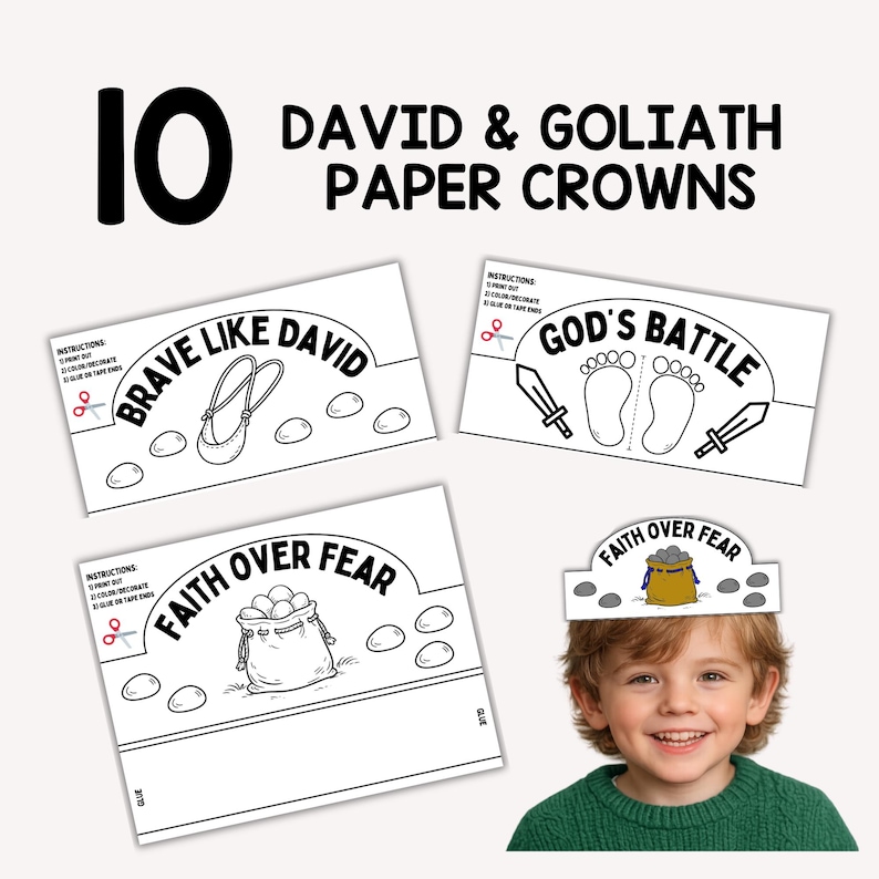 David and Goliath Paper Crowns for Kids, Printable Party Hats, DIY ...