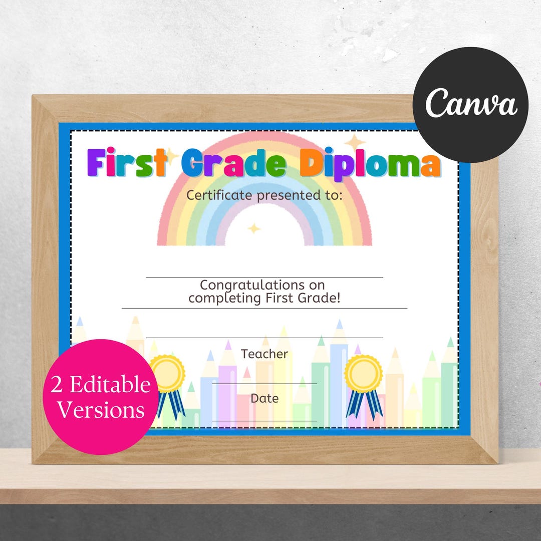 First Grade Graduation Diploma Template, Fully Edit Certificate in ...