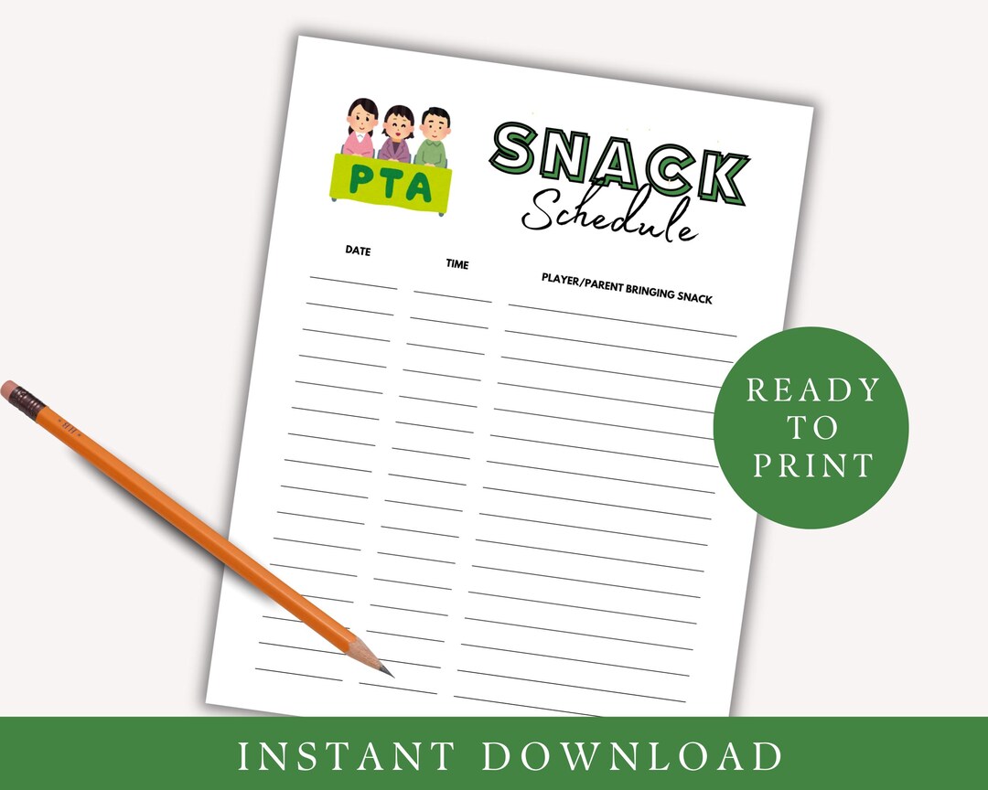 PTA Snacks Schedule Template, Team Mom Food List Treats Sign up Sheet ...