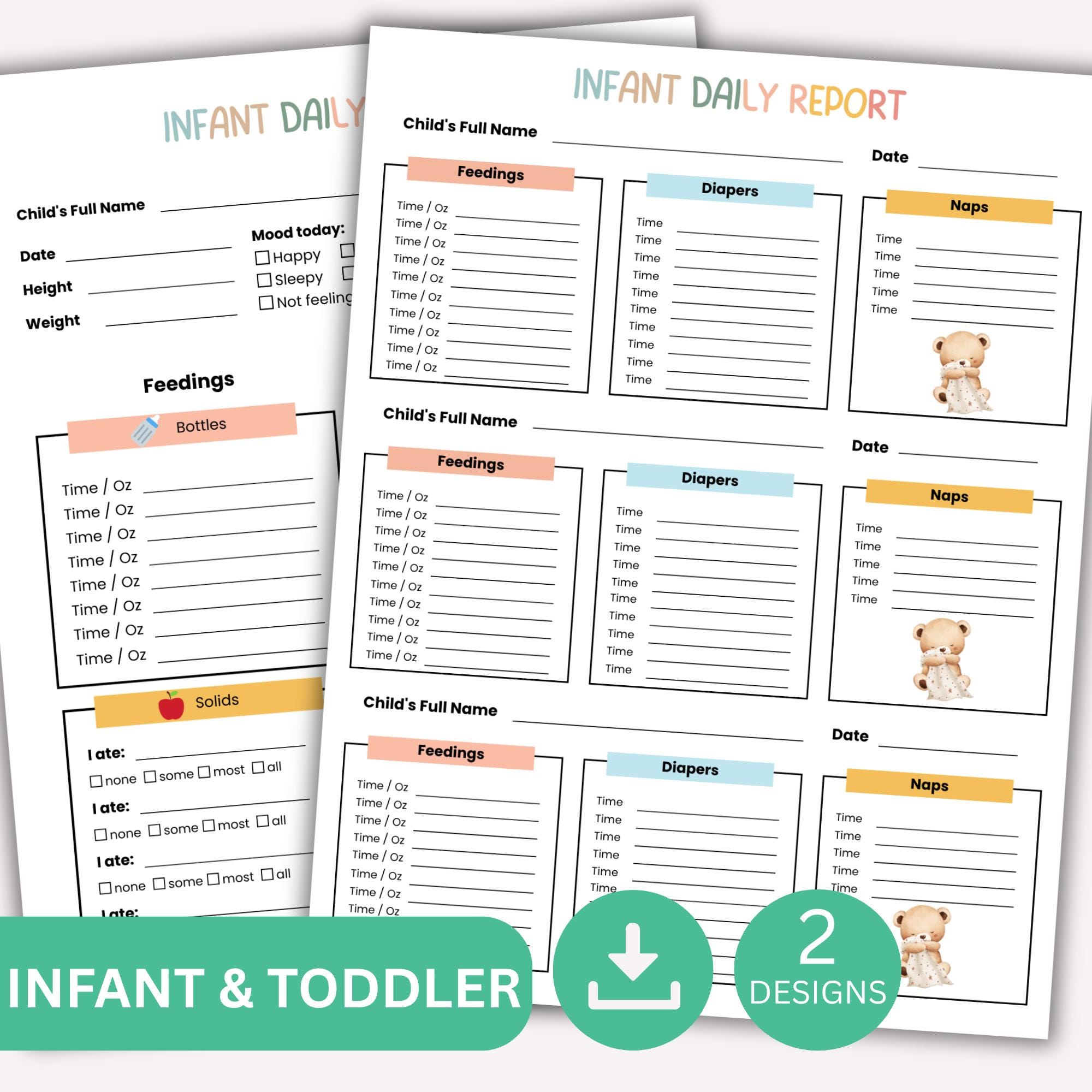 Editable Infant Toddler Daily Report Form for Daycare Log, Home ...