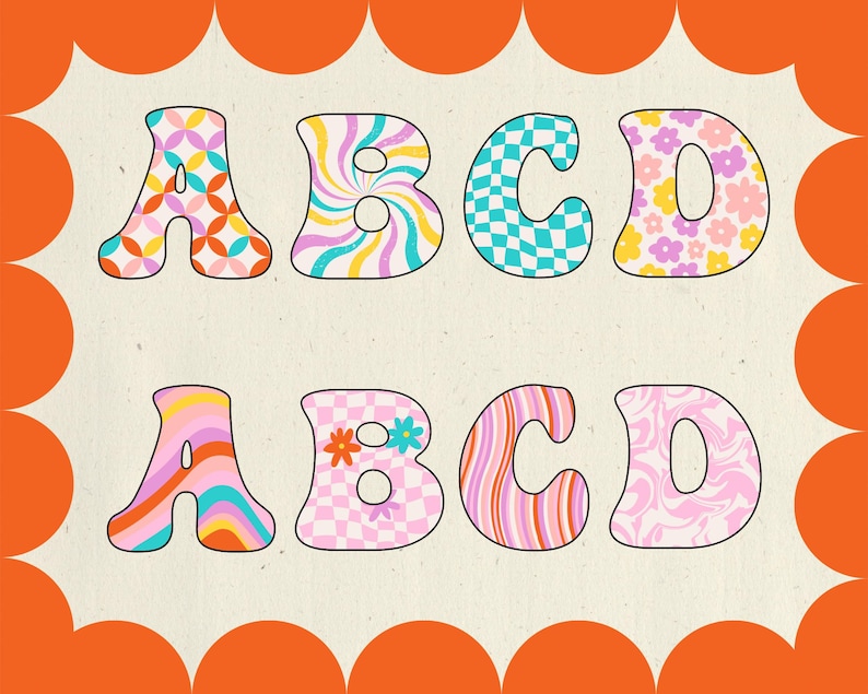 Bulletin Board Letters Groovy PNG A-Z, Retro Door Decor Alphabet, Back ...