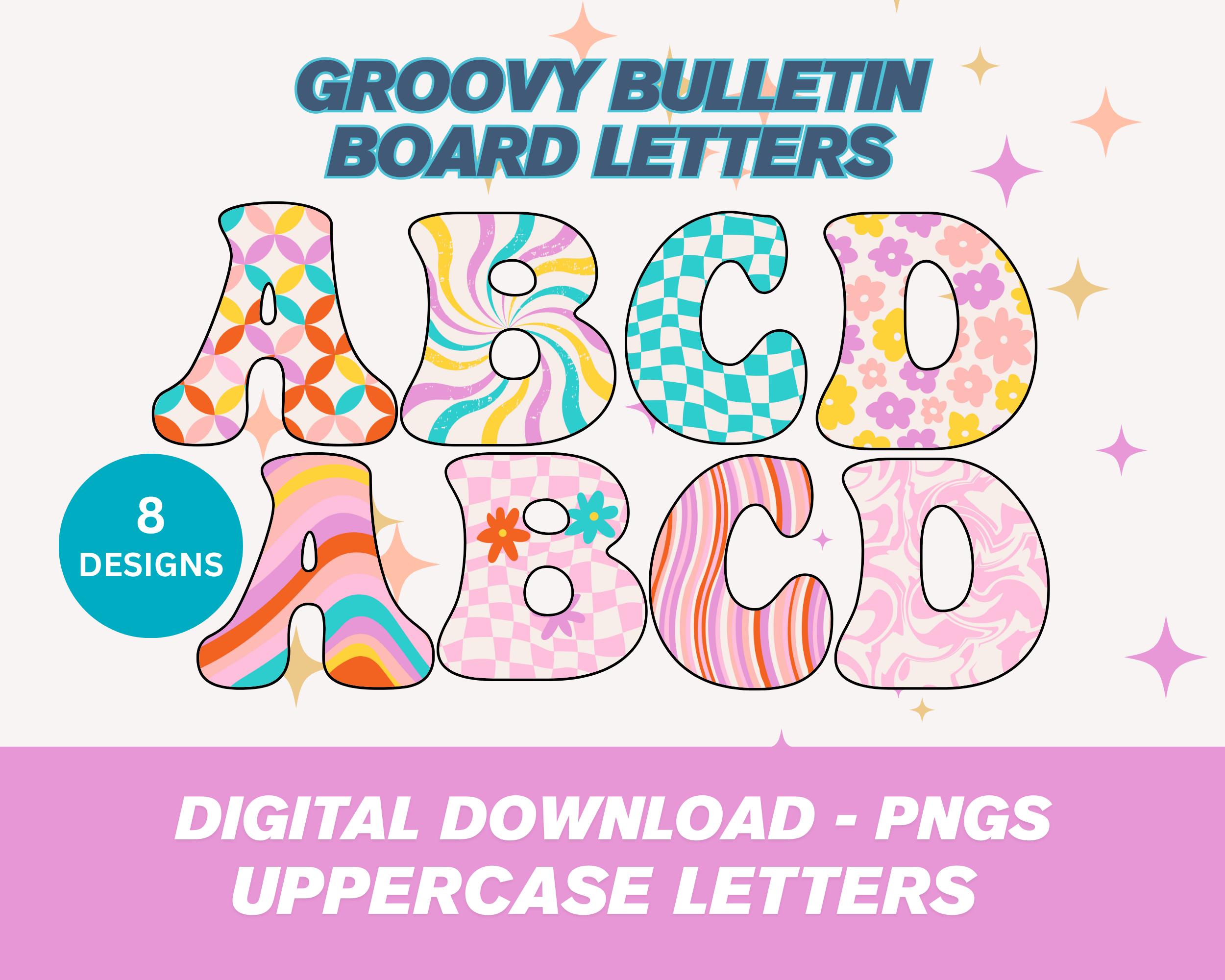 Bulletin Board Letters Groovy PNG A-Z, Retro Door Decor Alphabet, Back ...