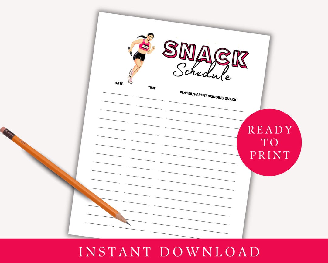 Track Snacks Schedule Template, Team Mom Food List Treats Sign up Sheet ...