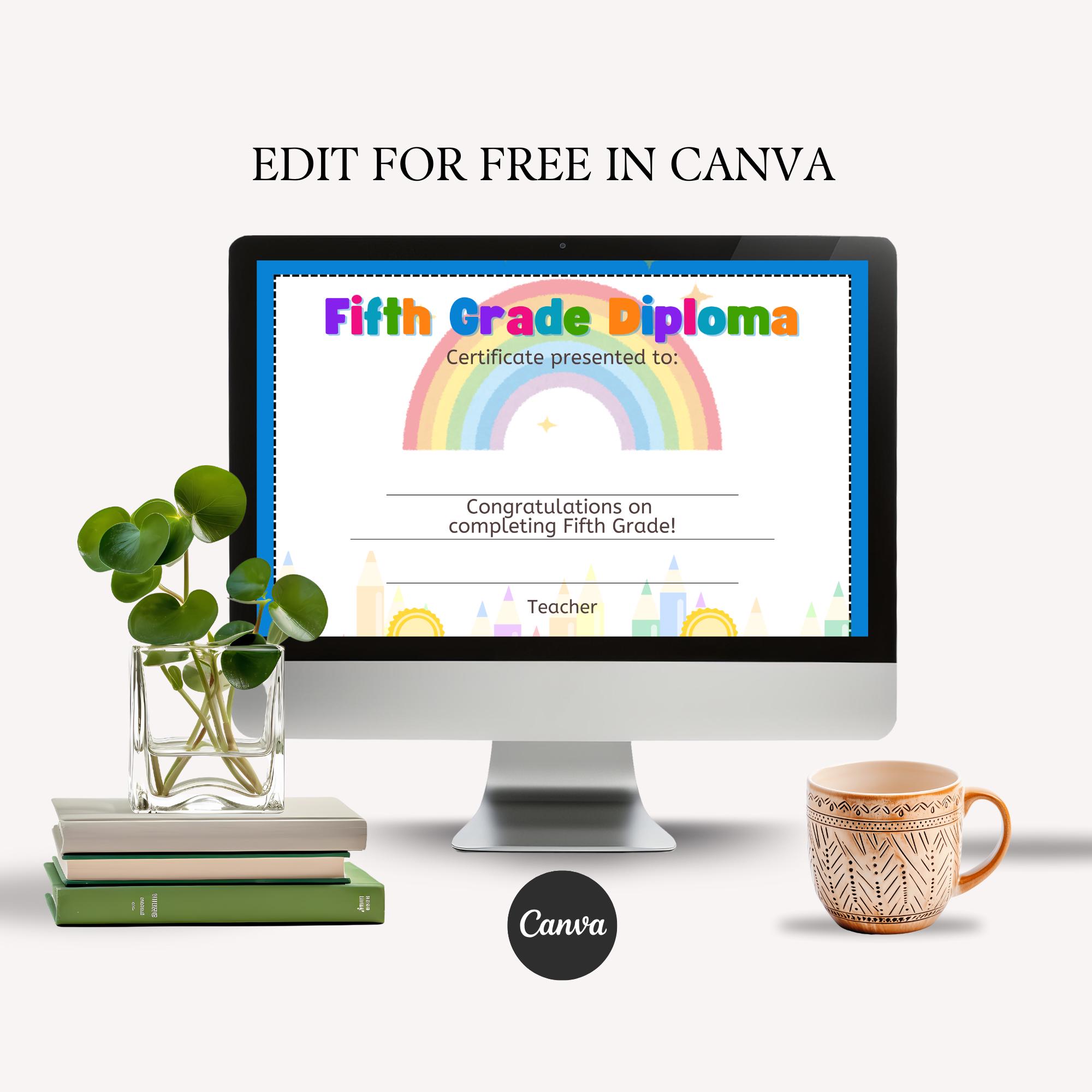 Fifth Grade Graduation Diploma Template, Fully Edit Certificate in ...