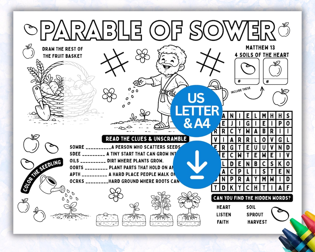 Parable of the Sower Activity Sheet, Sunday School Craft Placemat, Kids ...