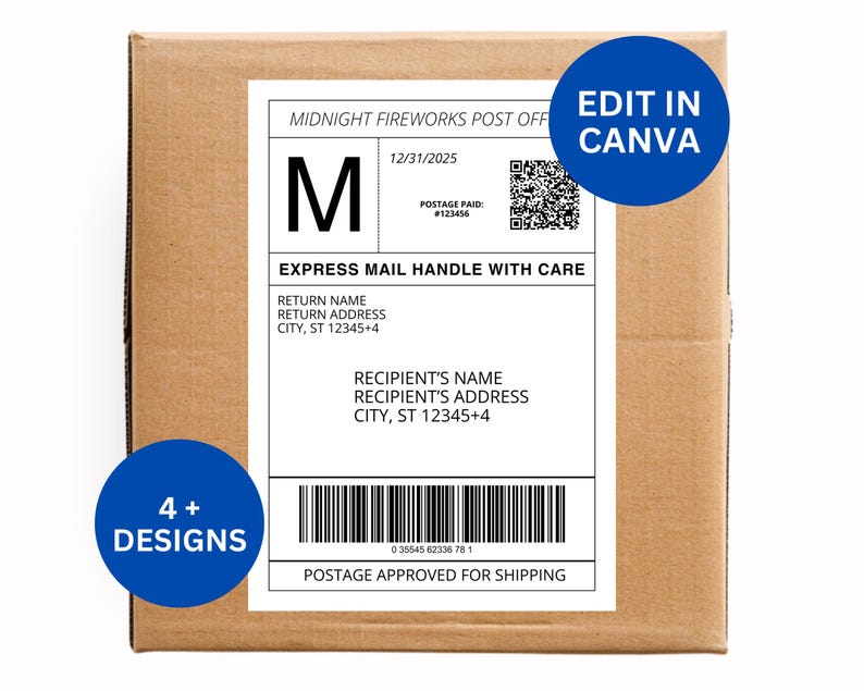 Editable Fake Shipping Label Template, New Year Custom Mailer, Surprise ...