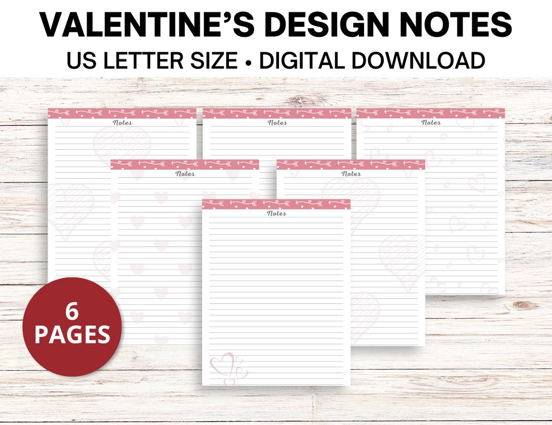 Valentine's Day Stationary Notes Sheets, Planner Sheet Inserts, Letter ...