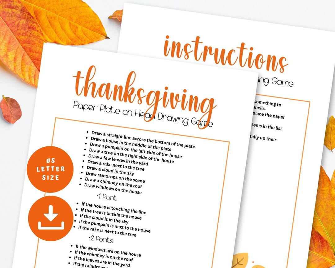 Paper Plate on Head Thanksgiving Drawing Games Printable, Family Game ...
