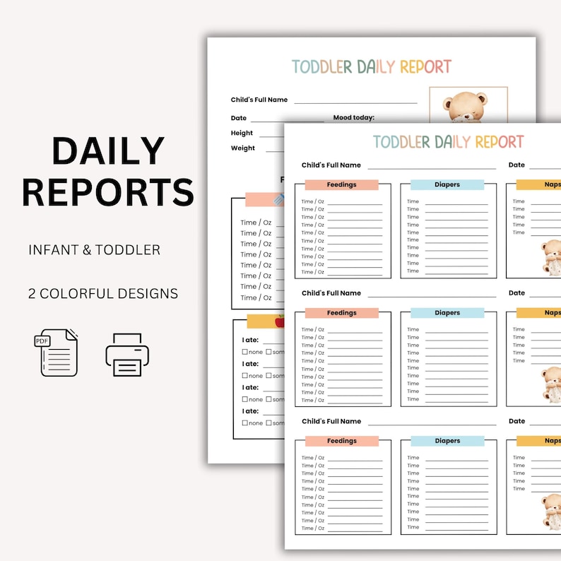 Editable Infant Toddler Daily Report Form for Daycare Log, Home ...