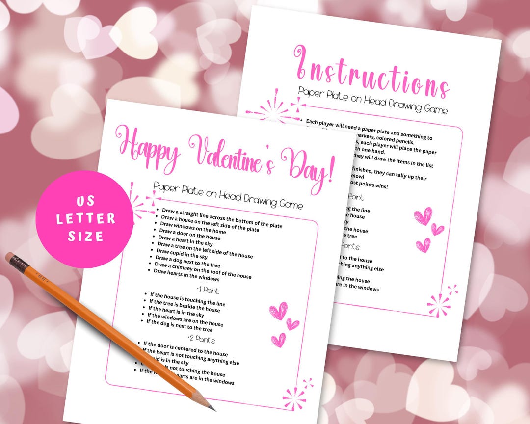 Paper Plate on Head Valentine's Day Drawing Games Printable, Family ...