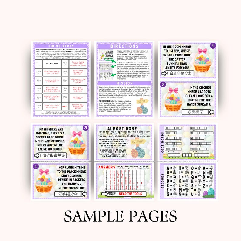 Indoor Easter Day Scavenger Hunt, Treasure Cards, Clues Riddles Codes ...
