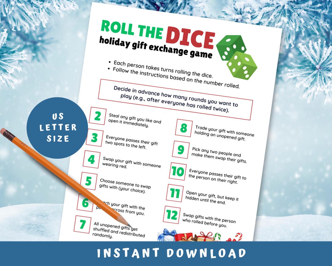 Printable Christmas Gift Exchange 2 Dice Game, Office Holiday Ice ...