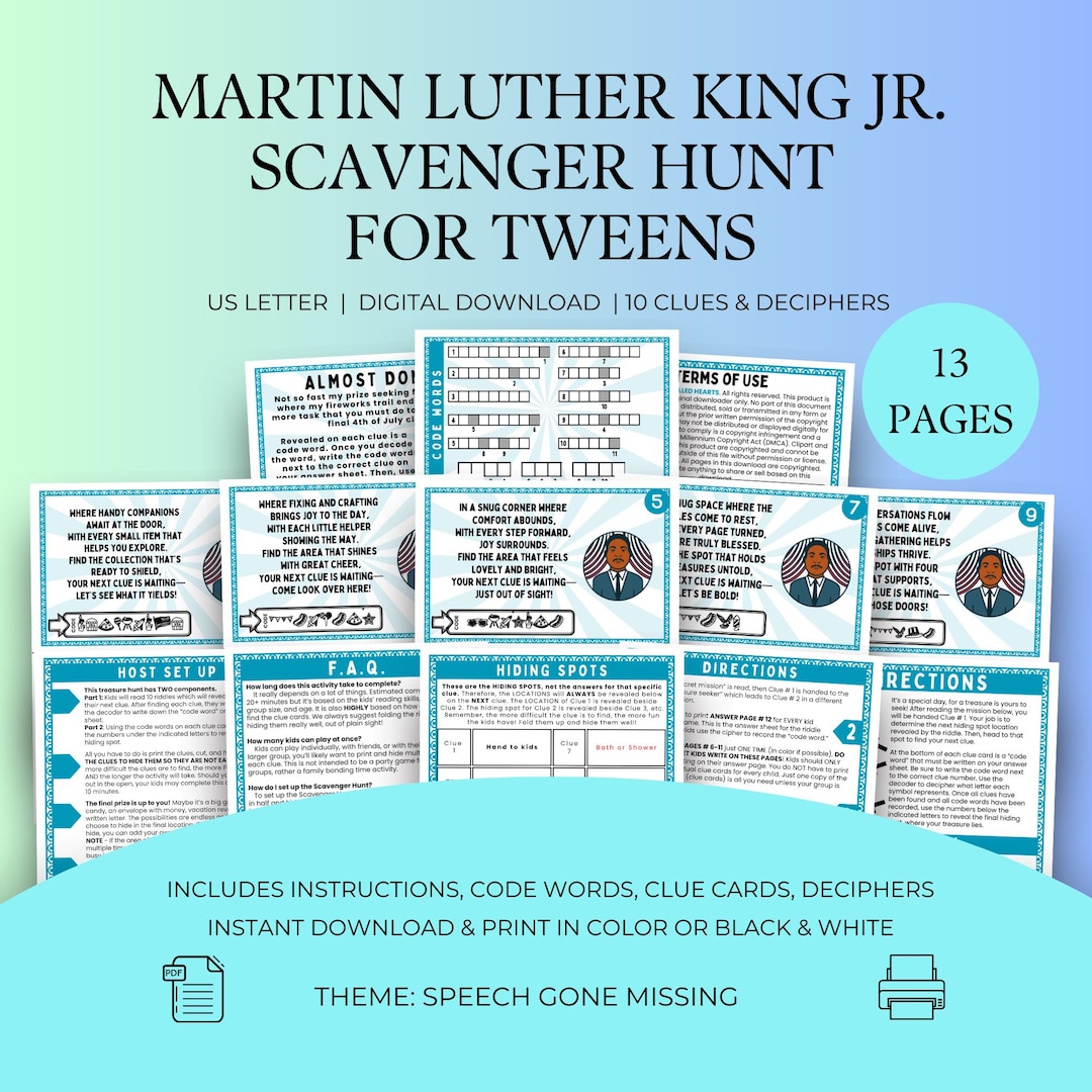 Indoor Martin Luther King Jr Day Scavenger Hunt, Tween Treasure Card ...