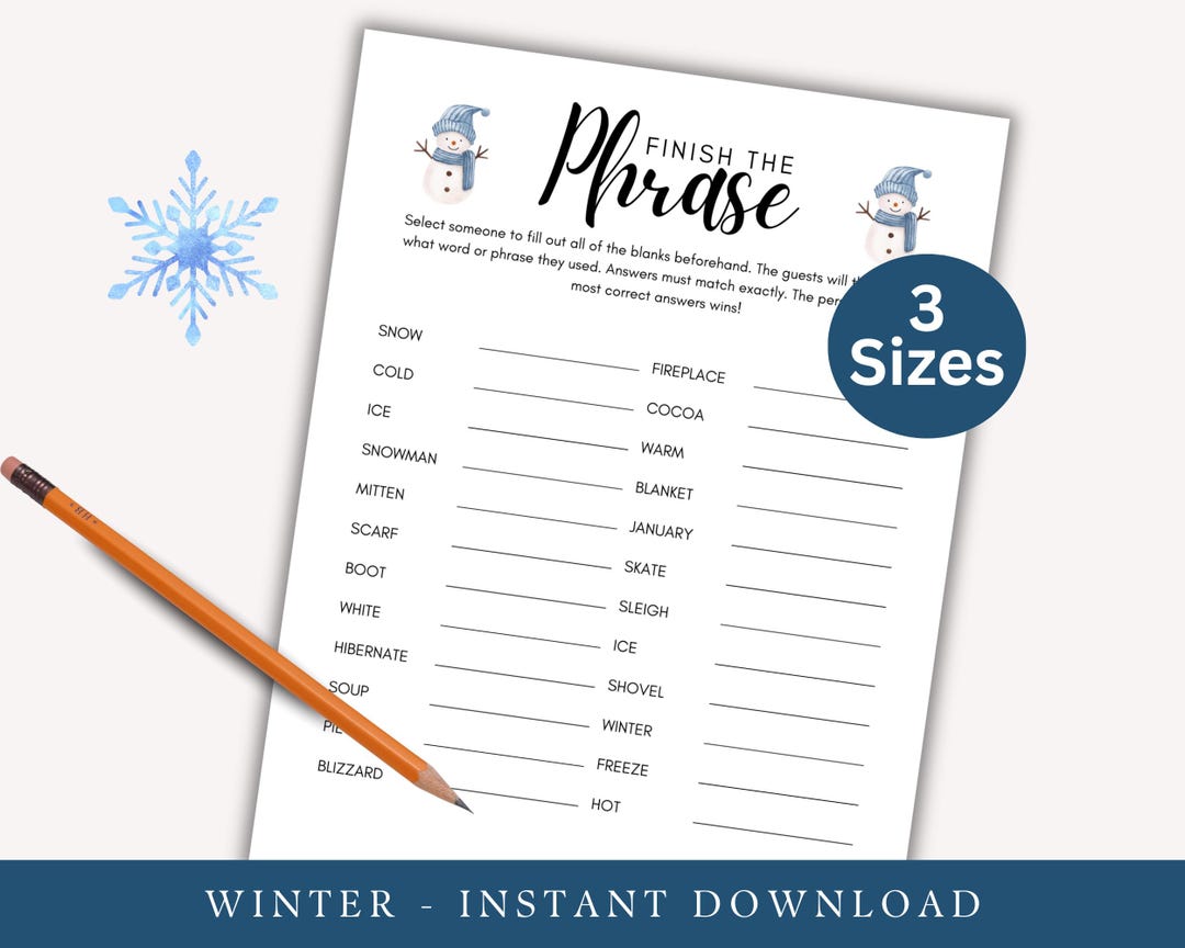 Winter Finish the Phrase, Family Game Night, Fun Holiday Icebreaker for ...