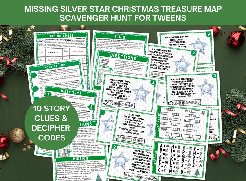 Indoor Christmas Scavenger Hunt, Tween Treasure Cards, Clues Riddles ...