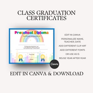Preschool Graduation Certificate, DIY Prek Diploma Template, Fully Edit ...