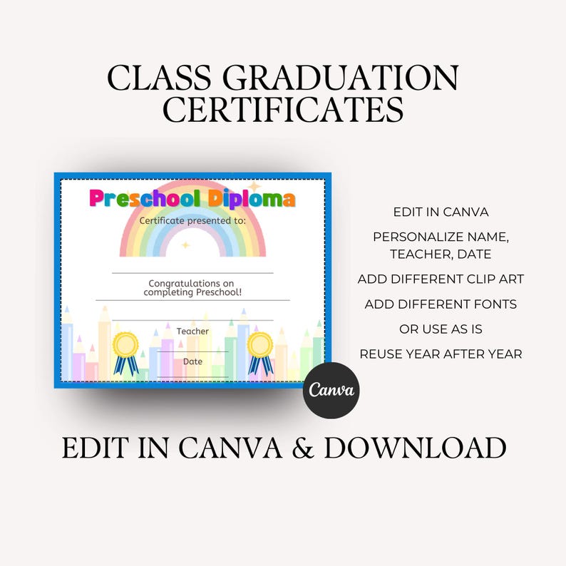 Preschool Graduation Certificate, DIY Prek Diploma Template, Fully Edit ...