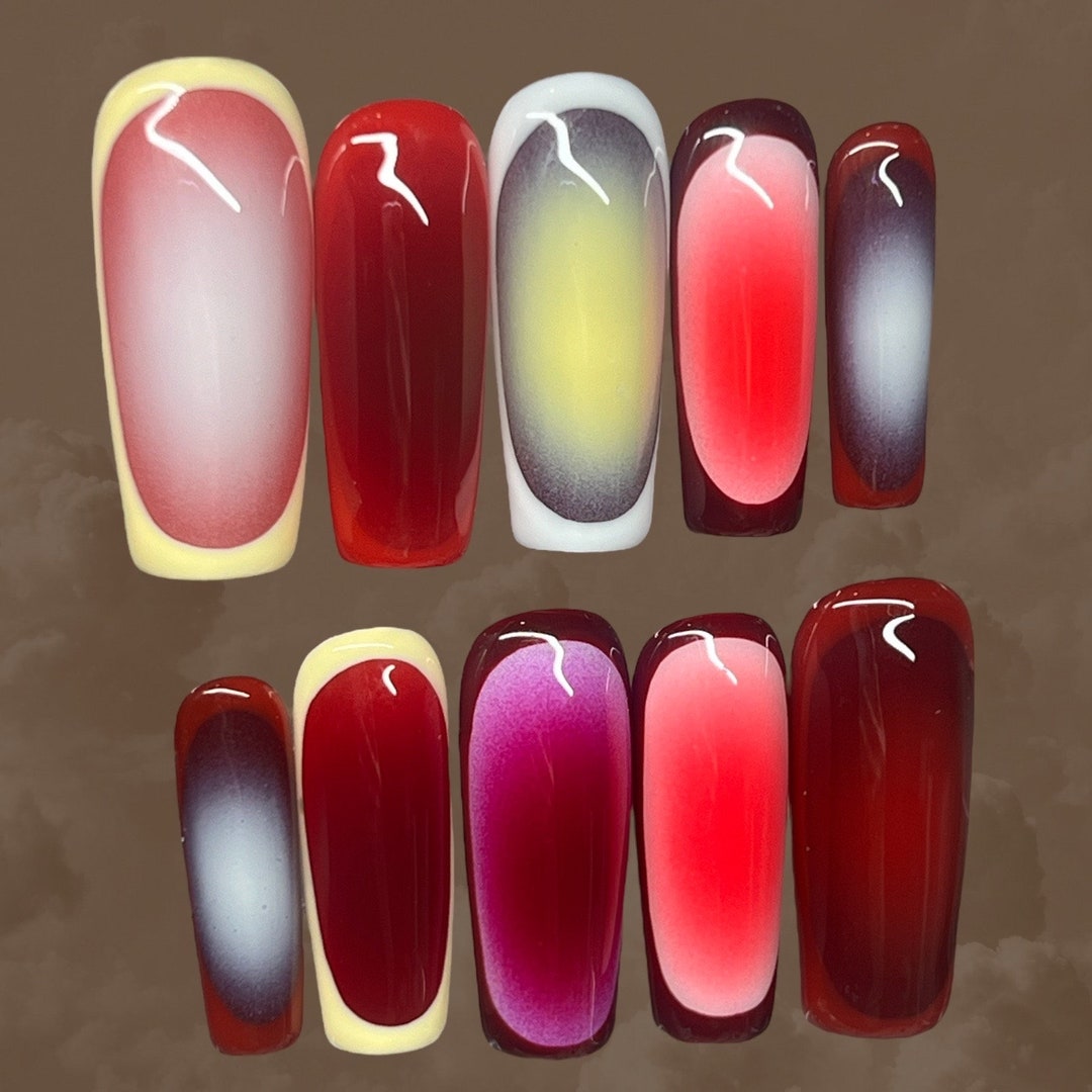 RED AURA | Press on Nails - Apres Gel X Press on Nails - Airbrush Nails ...