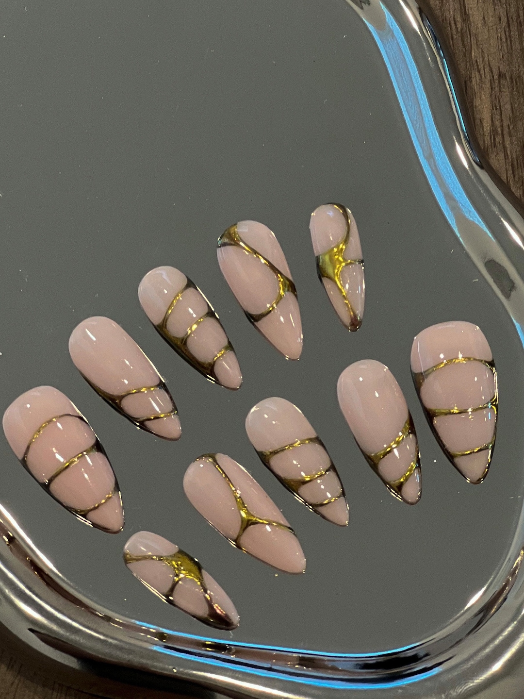 GOLD LINE | Press on Nails - Apres Gel X - Gold Chrome Nails - Natural ...