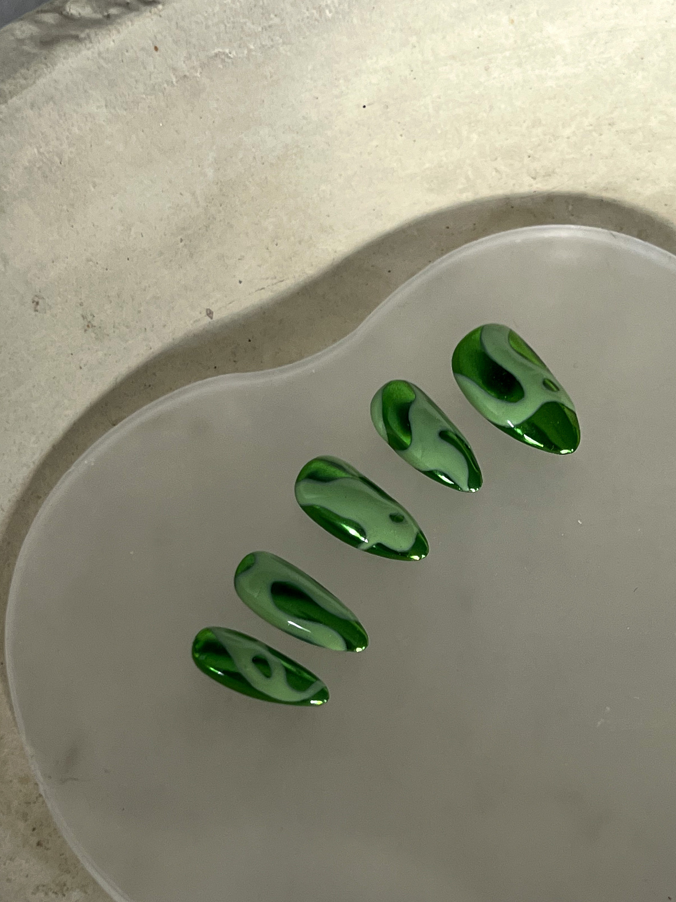 SHEGO Press on Nails Apres Gel X Green Chrome Nails St Patricks Day ...