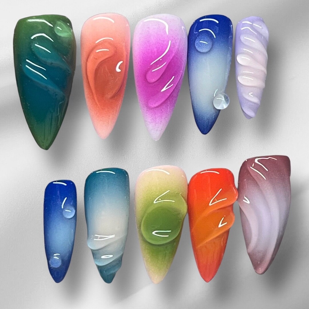 AIRBRUSHED ALIEN | Press on Nails - Apres Gel X - Blob Nails - Airbrusg ...