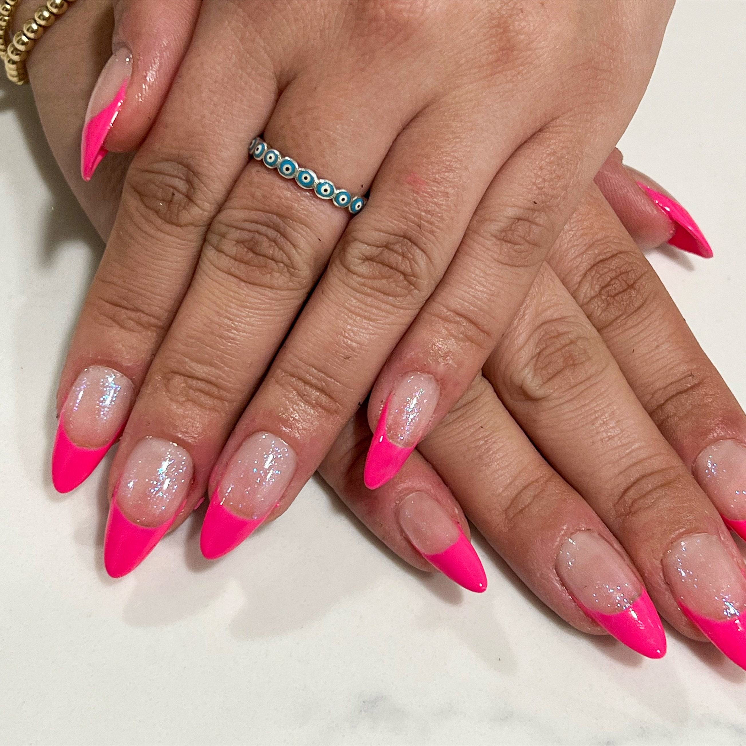 Hot Pink Glitter Nail Tips