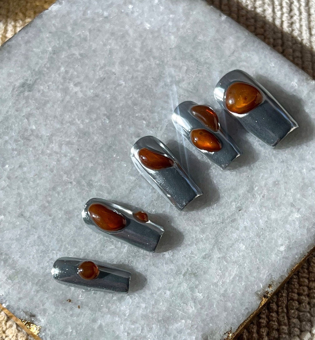 CARAMEL BLOB Press on Nails Apres Gel X Press on Nails - Etsy