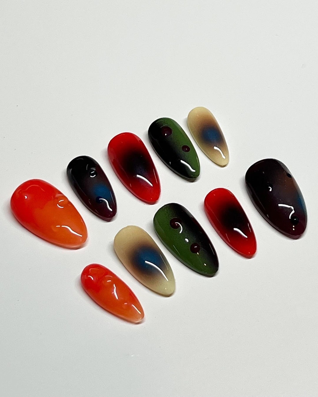 MOODY AURA | Press on Nails - Apres Gel X - Orange Nails - Airbrush ...