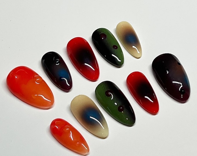 MOODY AURA | Press on Nails - Apres Gel X - Orange Nails - Airbrush ...