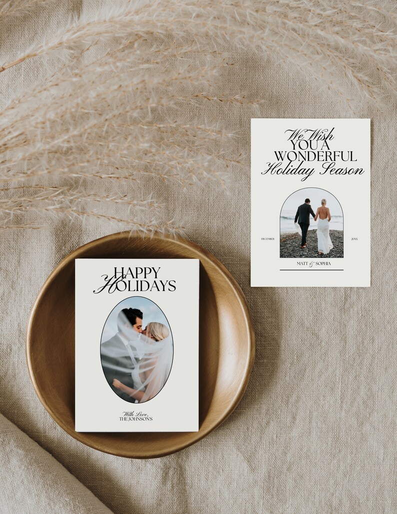 Modern Aesthetic Customizable Holiday Card Canva Template With Photos ...