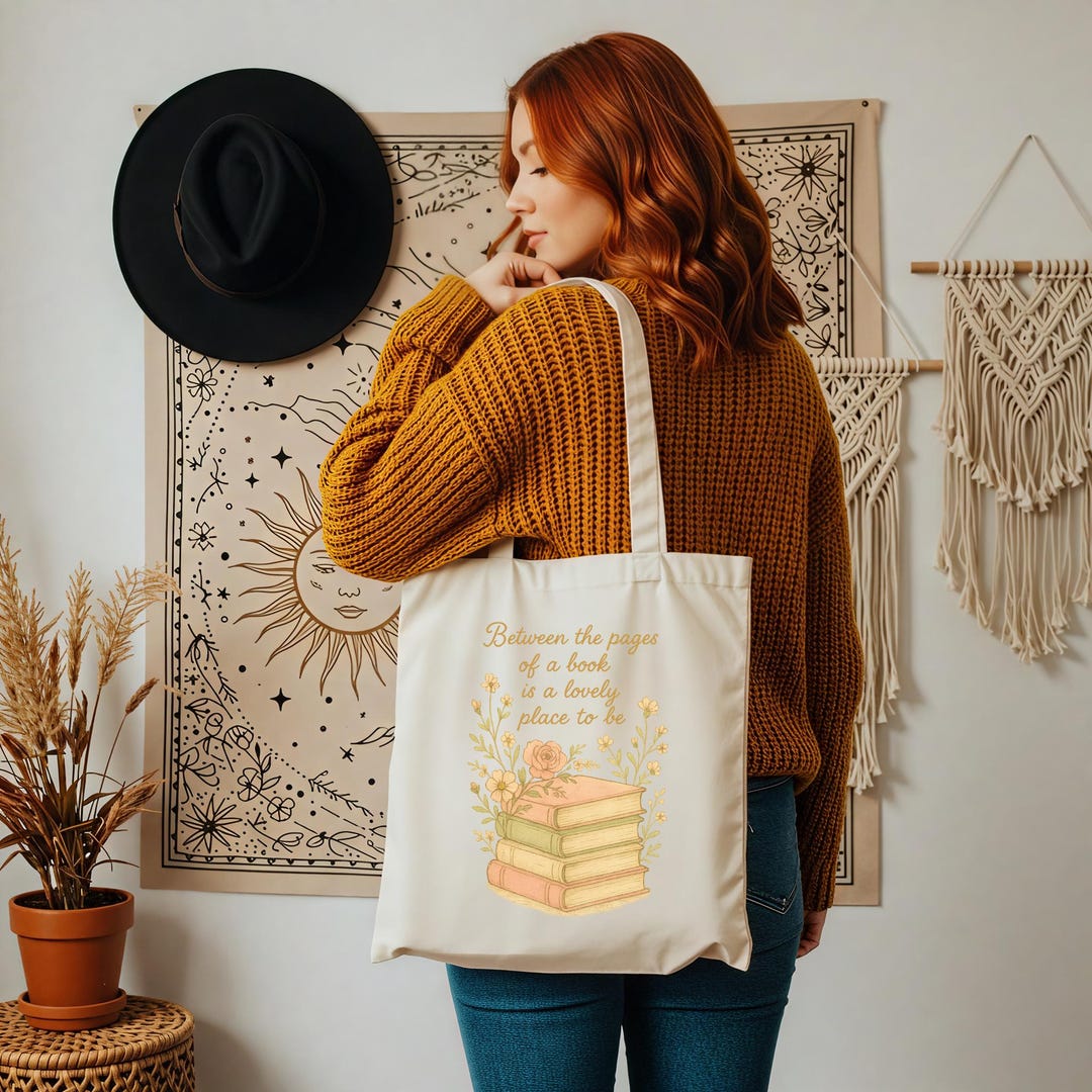 Personalized Book Lover Tote Bag, Vintage Floral Stack of Books - Etsy