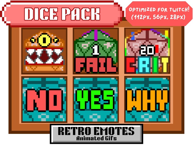 Animated Retro Dice Emotes: Twitch/discord Stream Pack (GIF) - Etsy