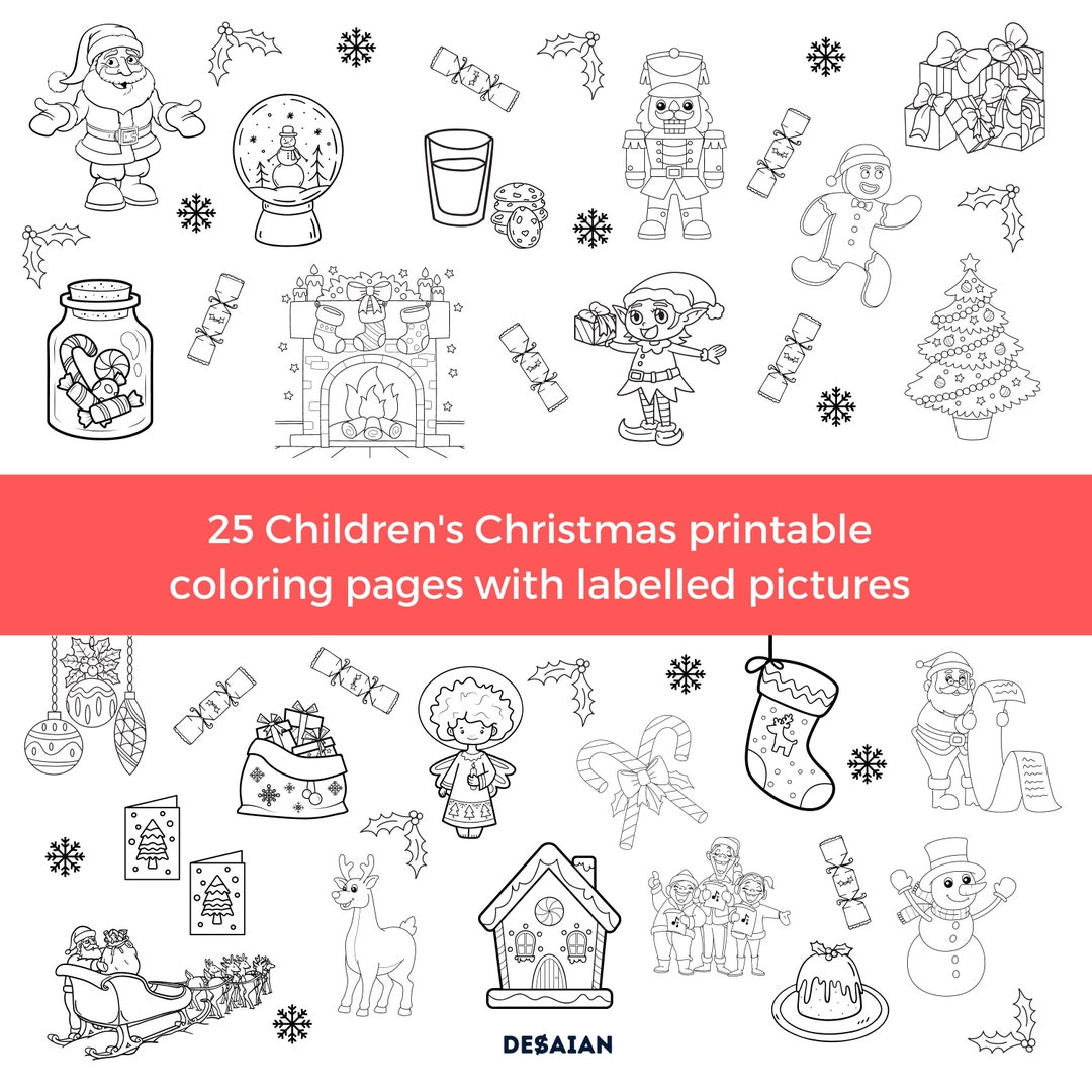 25 Children's Christmas Printable Coloring Pages With Labelled Pictures ...