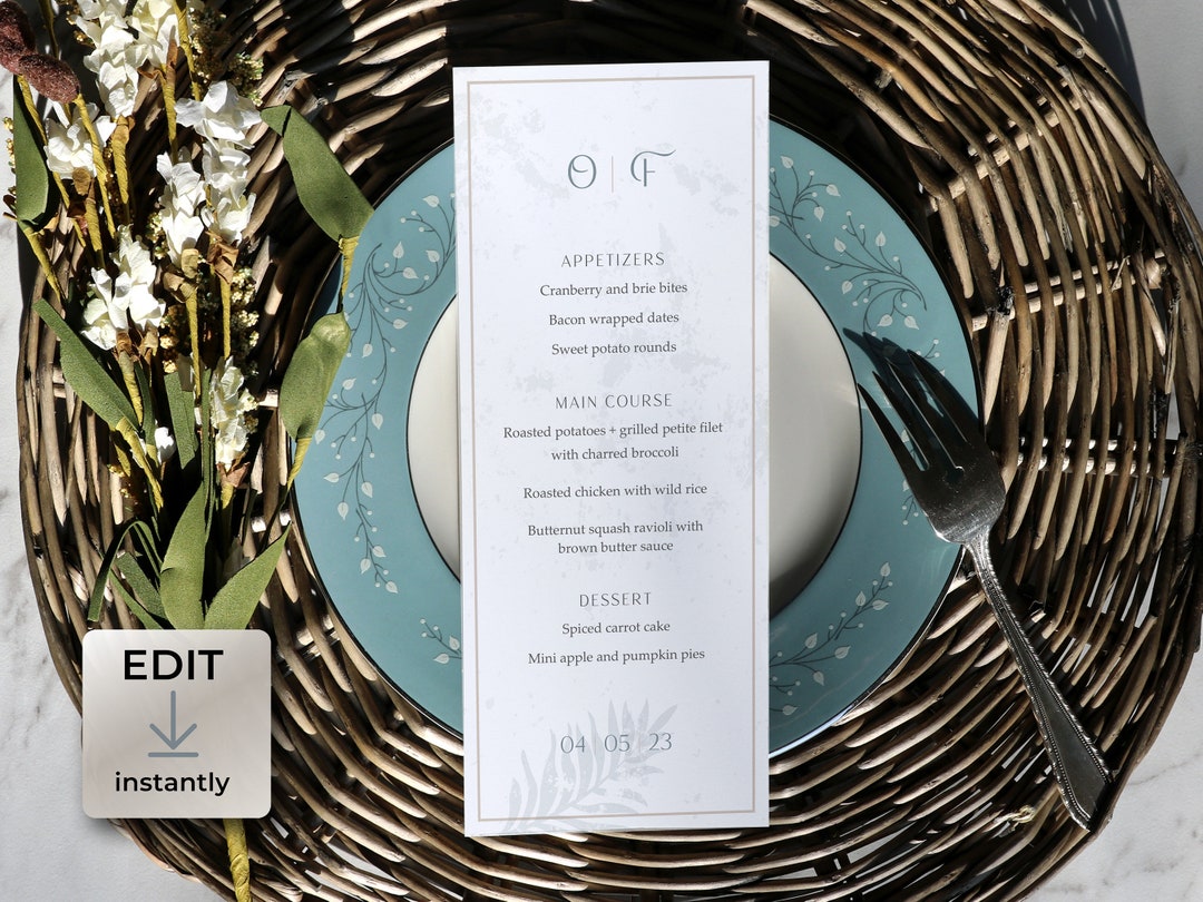 Wedding Menu Template, Formal Event Menu, Banquet Menu, Editable Menu ...