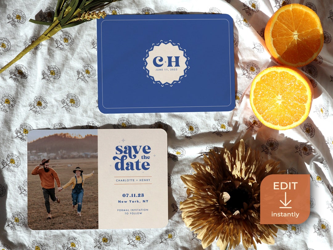 Retro Save the Date, Groovy Save the Date, Editable Save the Date ...