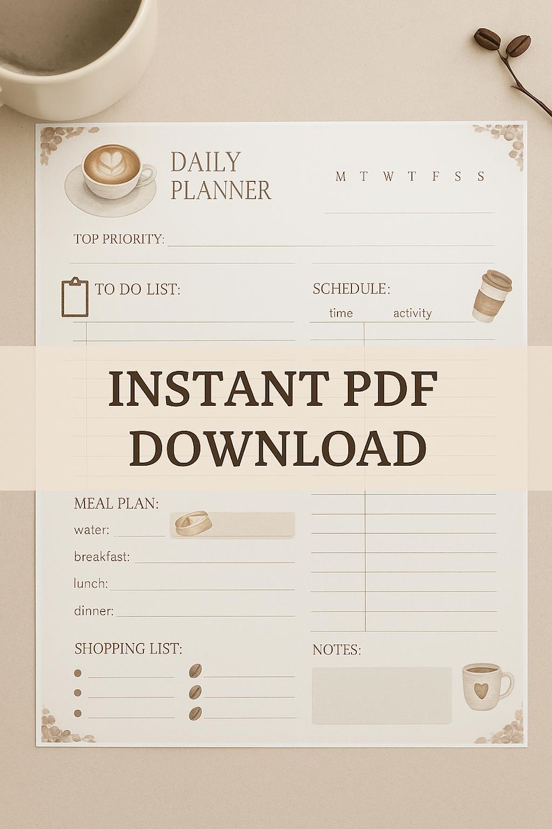 Coffee Themed Daily Planner: Cozy Printable To-do List (PDF Download ...