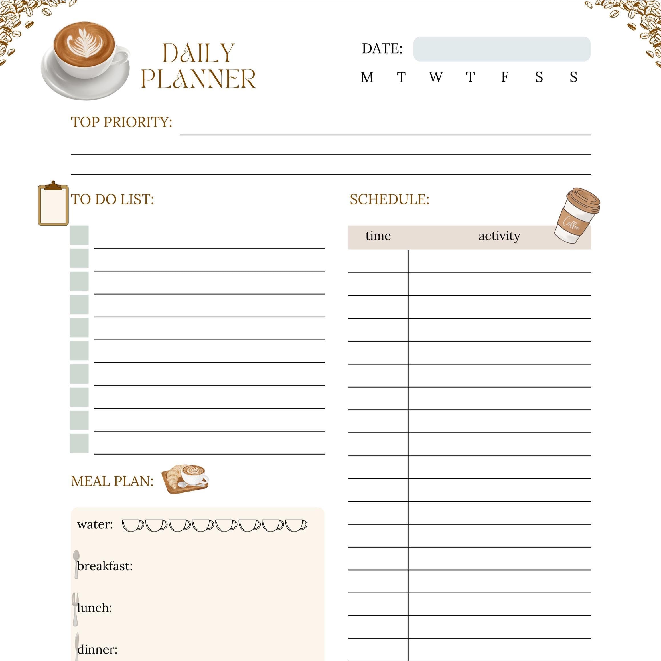 Coffee Themed Daily Planner: Cozy Printable To-do List (PDF Download ...