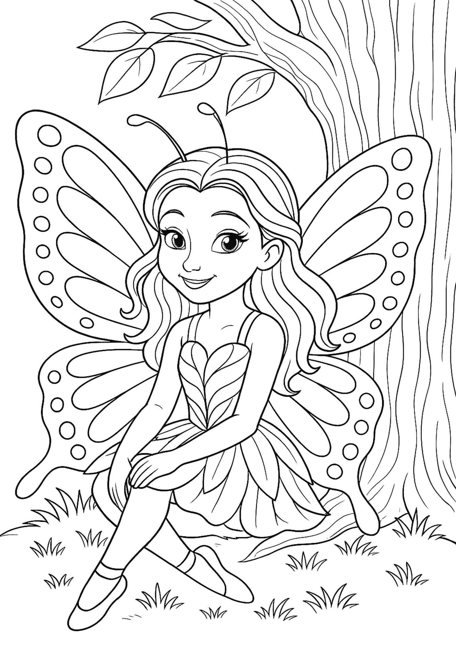 Printable Butterfly Fairy Coloring Page – A4 PDF Download for Kids ...