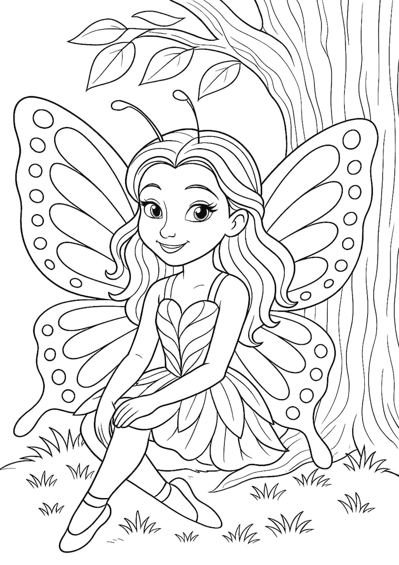 Printable Butterfly Fairy Coloring Page – A4 PDF Download for Kids ...