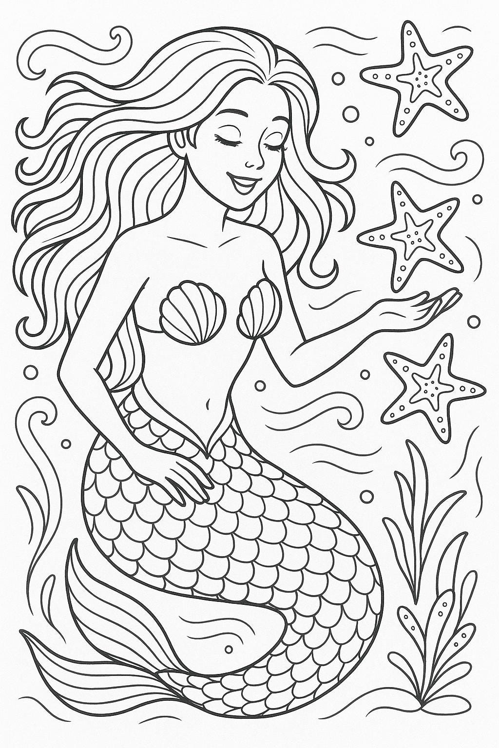 Magical Mermaid Coloring Pages – A4 Printable PDF for Kids & Adults ...