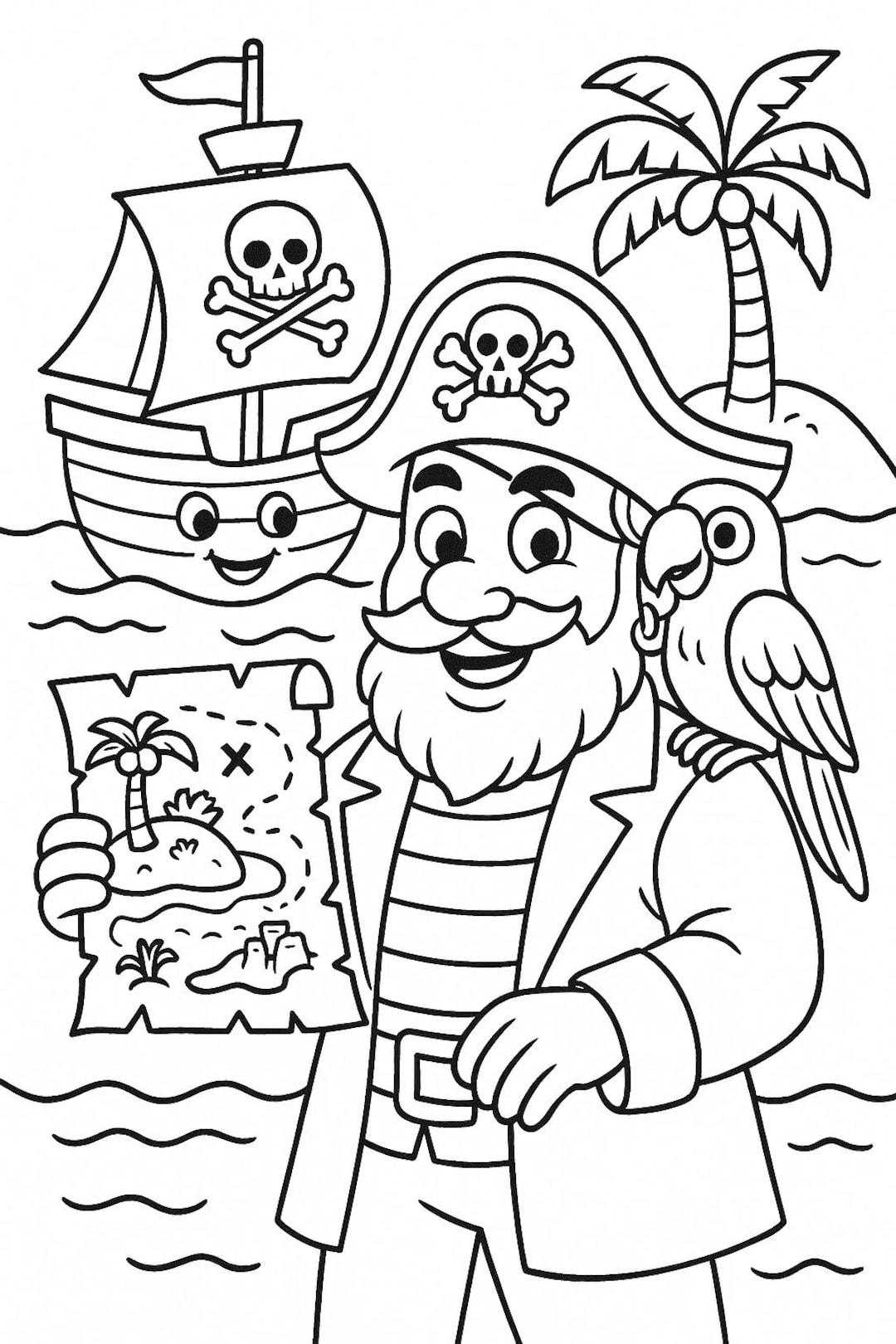 Pirate Treasure Adventure Coloring Page – A4 Instant Download | Kids ...