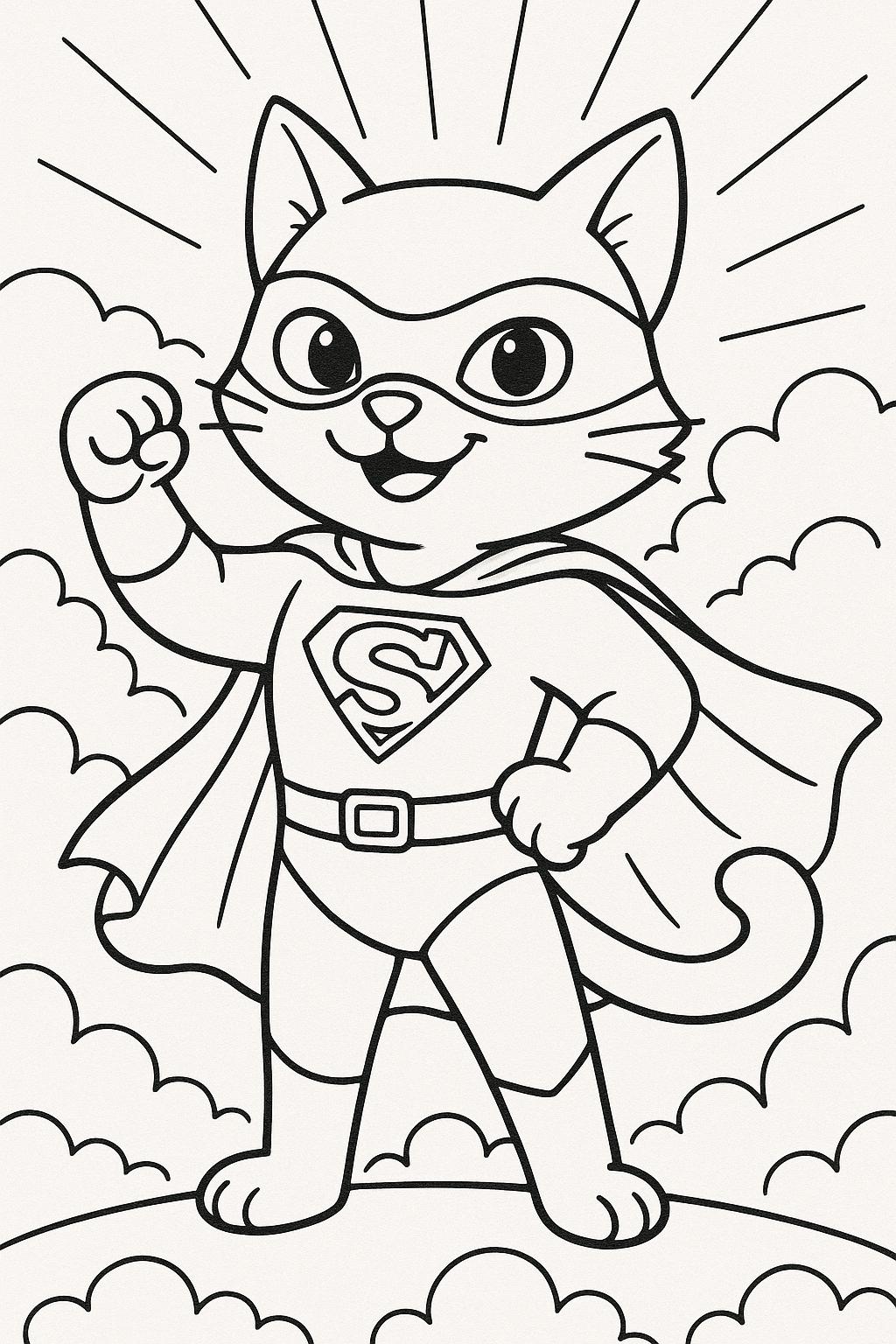 Super Cat Superhero Coloring Pages – Instant Printable Kids Coloring ...