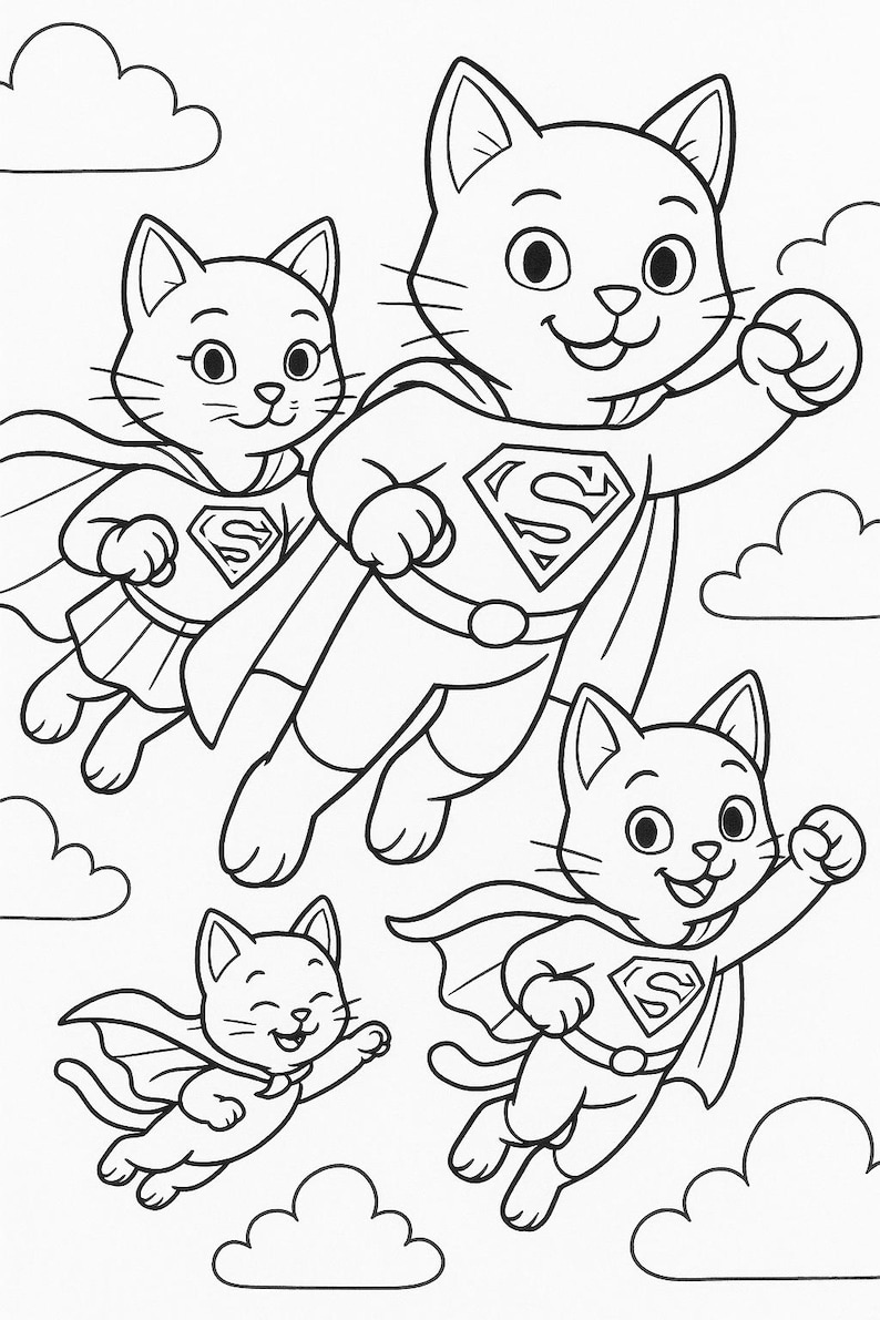 Super Cat Superhero Coloring Pages – Instant Printable Kids Coloring ...