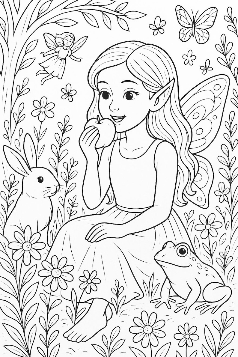Enchanted Forest Fairy Coloring Book • 10 Printable A4 Line-art Pages ...