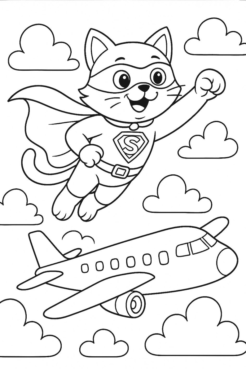 Super Cat Superhero Coloring Pages – Instant Printable Kids Coloring ...